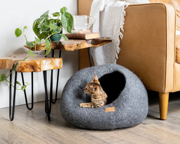 Stone Gray | Round Style Cave Cat Bed - Triple T Studios